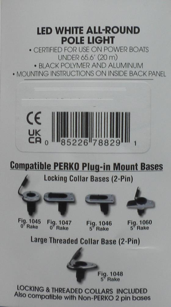 Perko 1444DP4ALU Aluminum LED Stern Light 36" Fits 2 Pin Light Bases ...